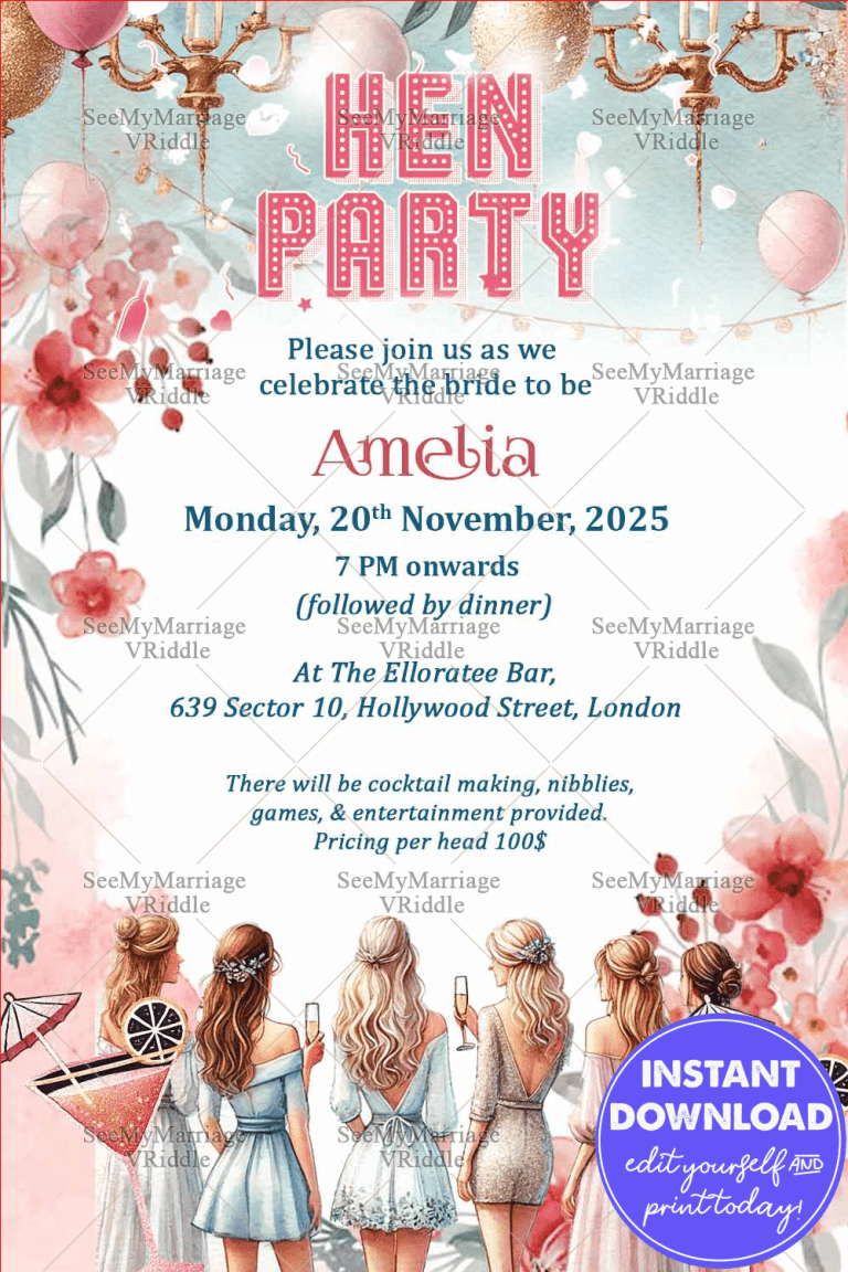 Stylish Gathering Hen Party Invitation Card with Floral Motifs ...