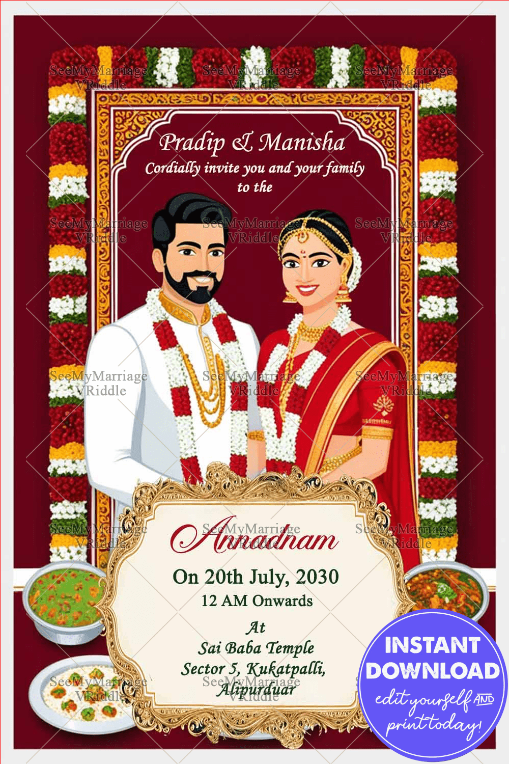 Traditional Couple Annadanam Invitation Card – SeeMyMarriage