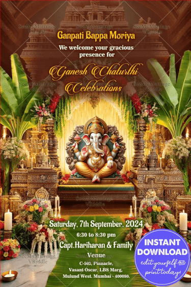Traditional Ganesh Chaturthi Celebrations Invitation Card and Temple ...