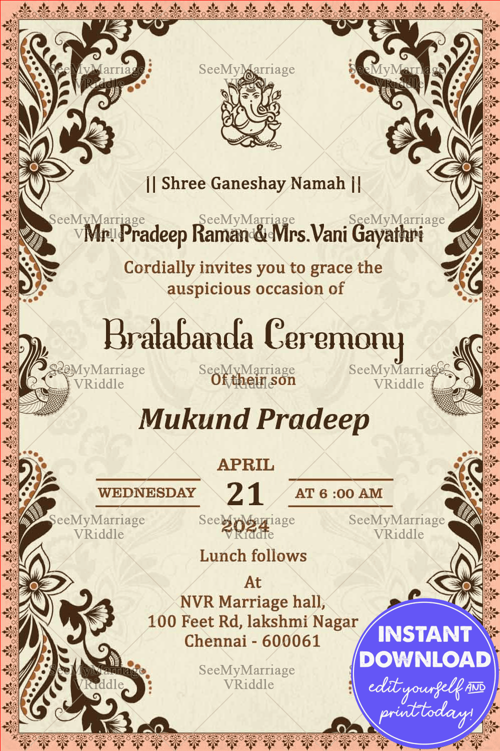 Traditional Nepali Bratabanda Ceremony Invitation Card with Floral ...