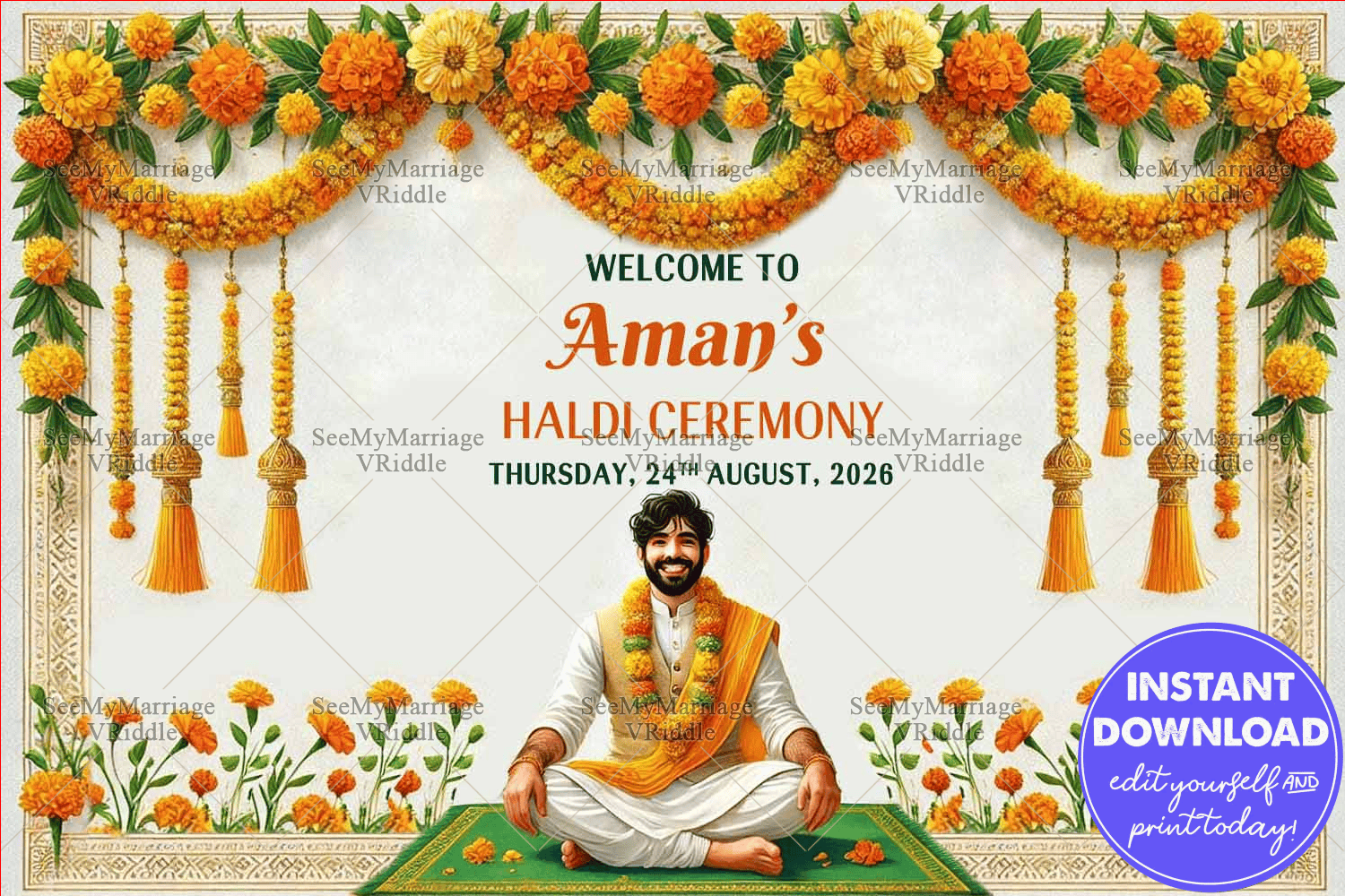 Vibrant Marigold Haldi Celebration Poster – SeeMyMarriage