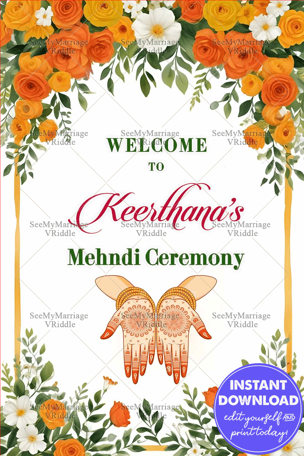 Yellow Flowers Archway Theme Mehndi Ceremony Welcome Poster – SeeMyMarriage