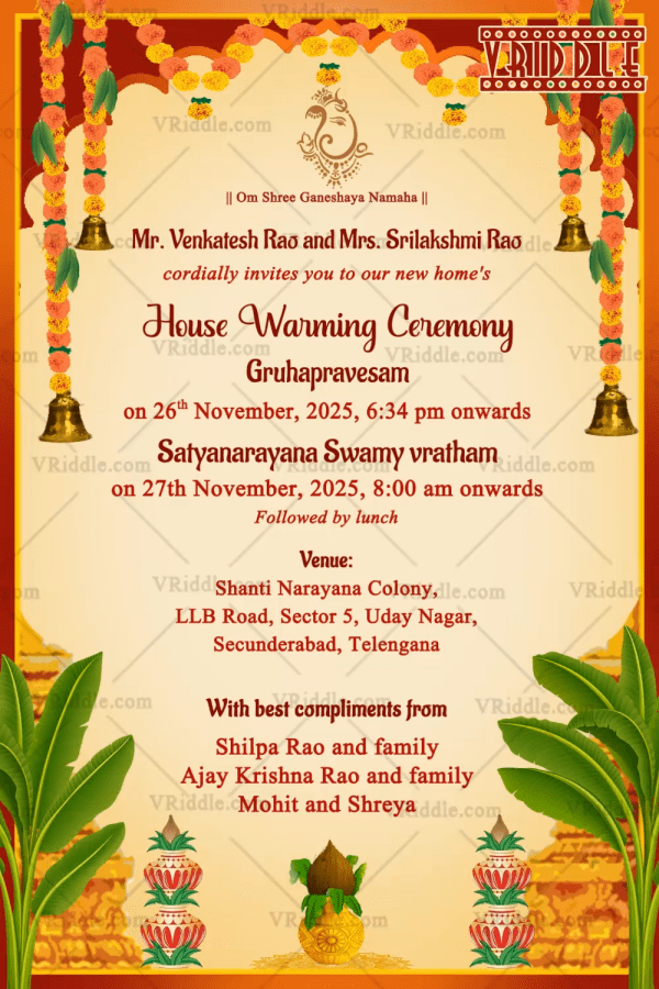 South Indian Theme House Warming Invitation Video With Marigold in ...