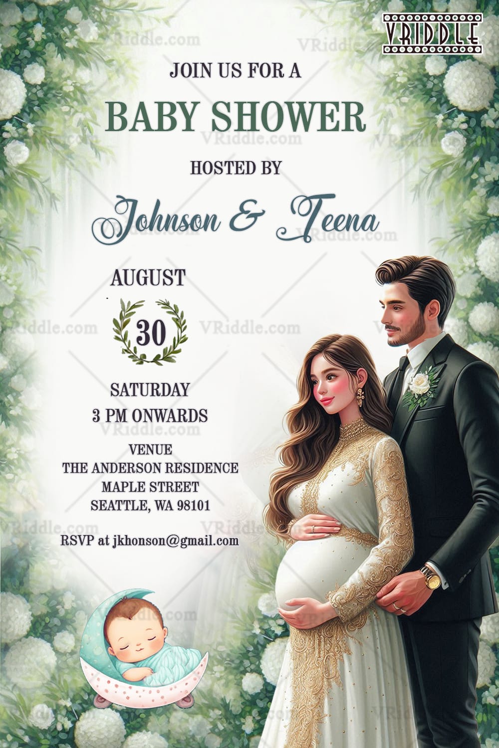 Elegant Couple Baby Shower Invitation with Floral Design – SeeMyMarriage