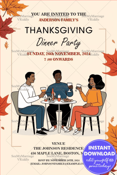Family Dinner Elegance Thanksgiving Party Invitation Card – SeeMyMarriage