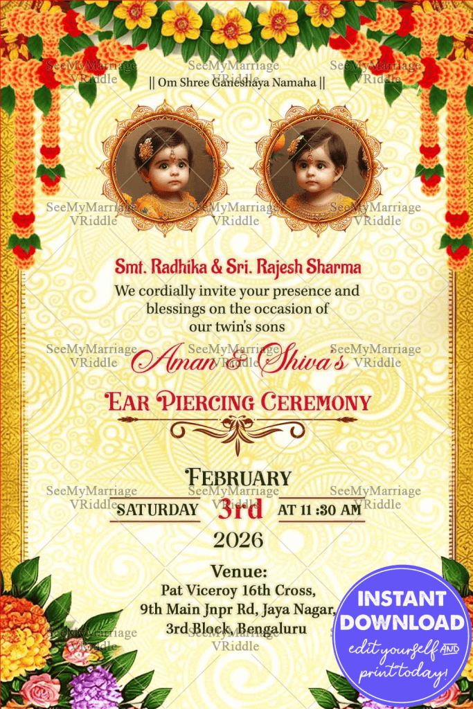 Ear Piercing Cereony Invitation Cards and Videos | Kadhani Vizha ...