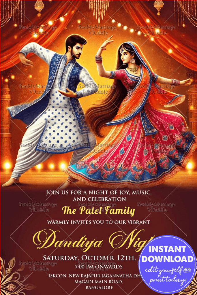 Navratri Dandiya Night Celebration Invitation Card with Elegant Couple ...