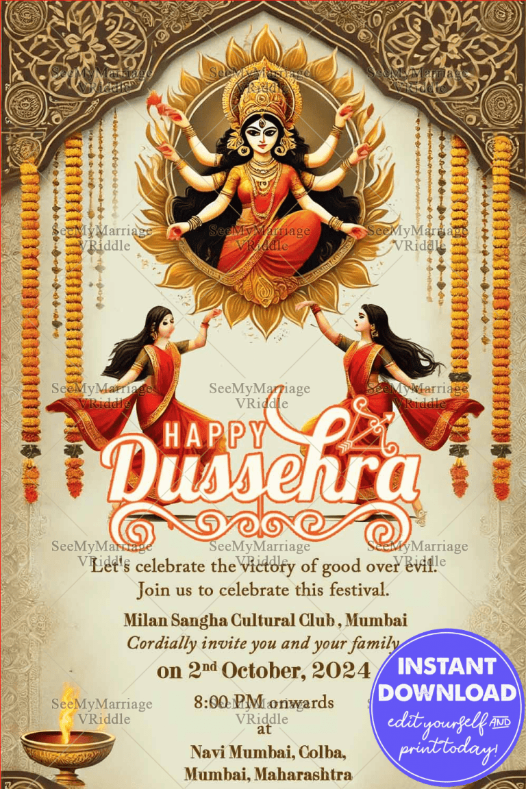 Dussehra Invitations for Durga Pooja, Garba Night and Navratri ...