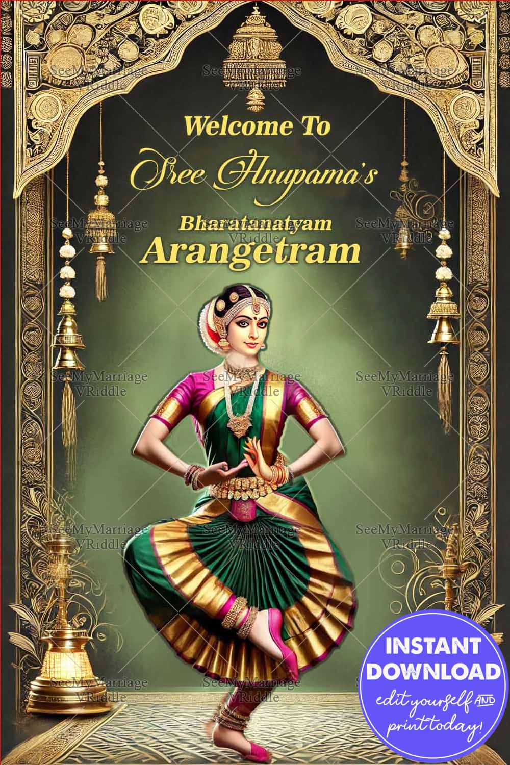 Graceful Arangetram Invitation with Temple Motifs and Dance Pose ...
